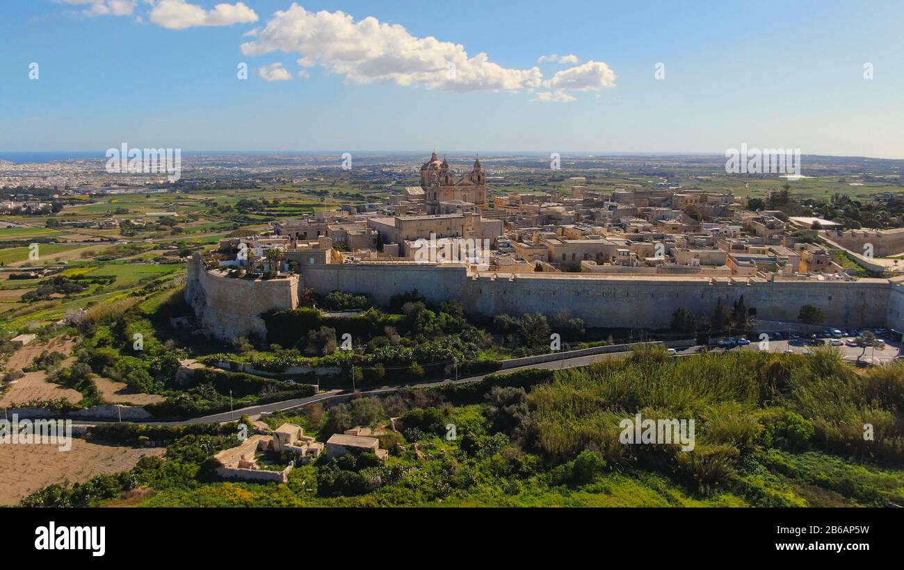 Aerial view over the historic city of Mdina in Malta Stock Photo - Alamy