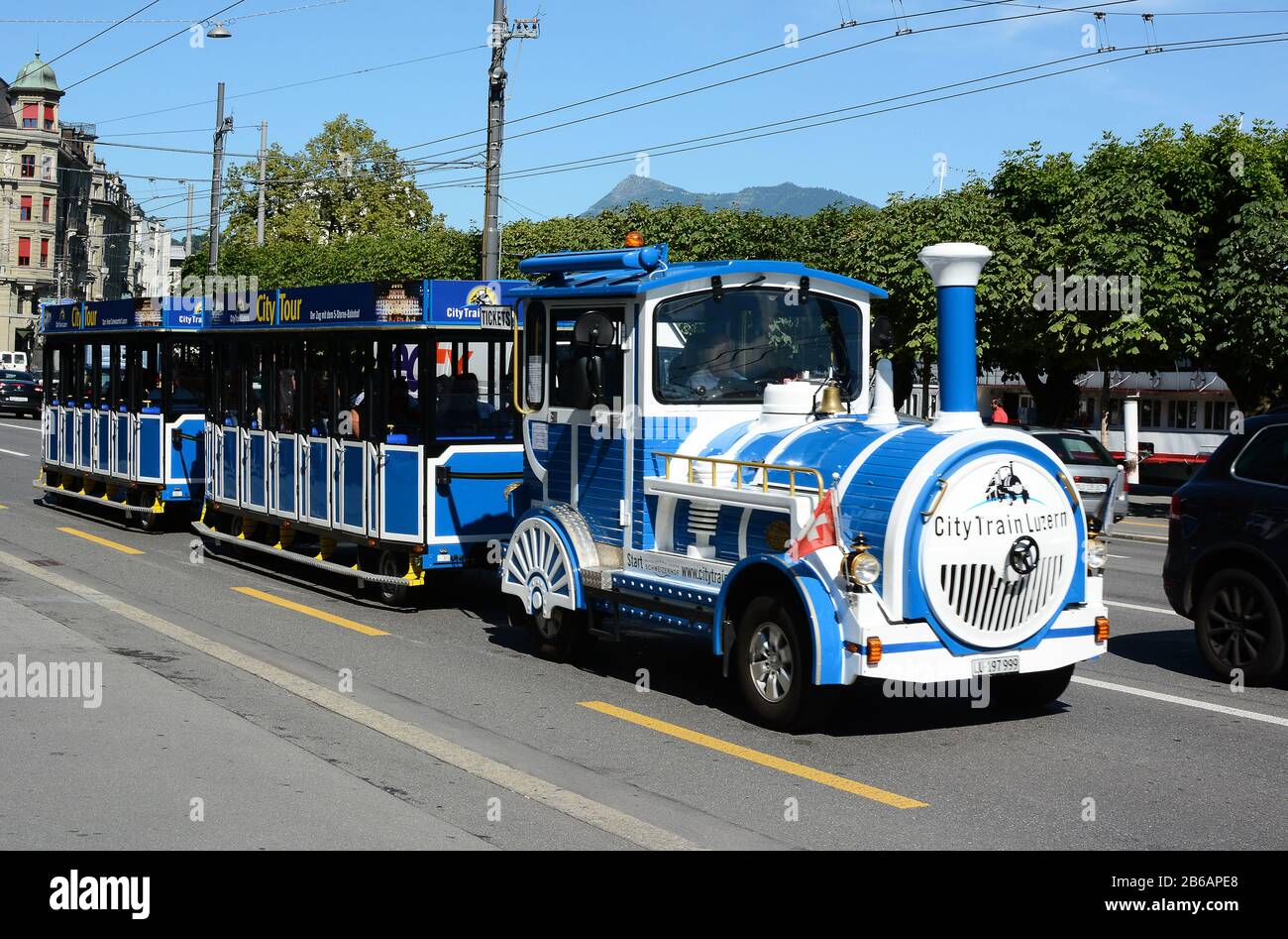 LUCERNE, SWITZERLAND - JULY 2, 2014: City Tour Shuttle train. The ...