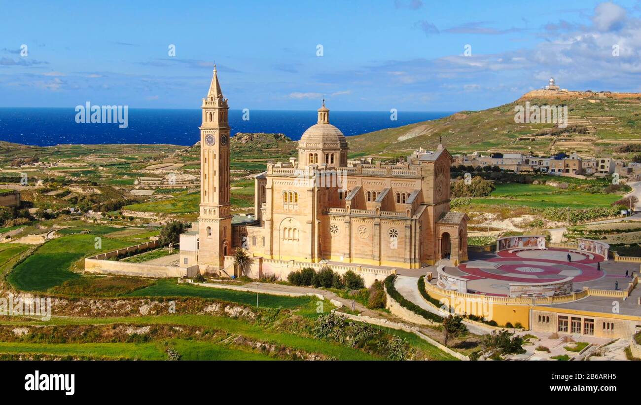 Famous Ta Pinu church on the Island of Gozo - Malta from above Stock ...