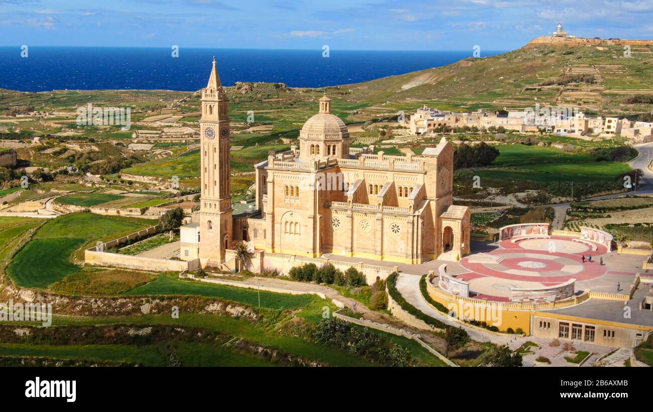 Aerial view over Basilica Ta Pinu in Gozo - a national shrine Stock ...