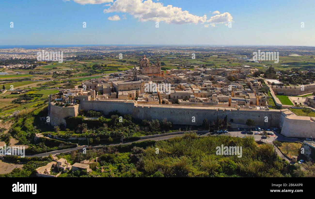 Aerial view over the historic city of Mdina in Malta Stock Photo - Alamy