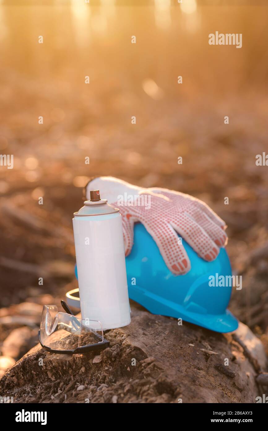 Forestry technician equipment for tree labeling, aerosol can spray ...