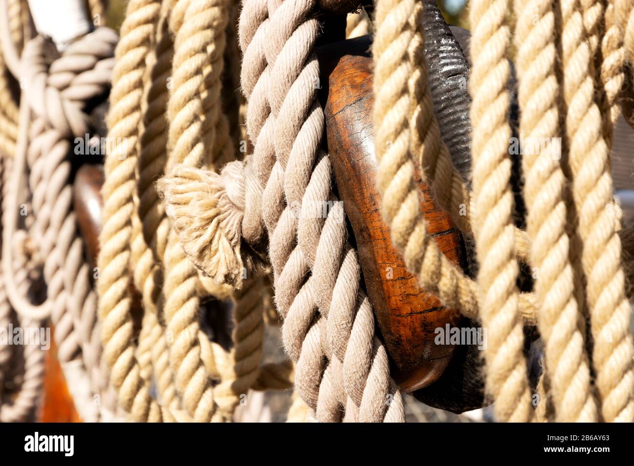 Rigging on old sailing ship Stock Photo - Alamy