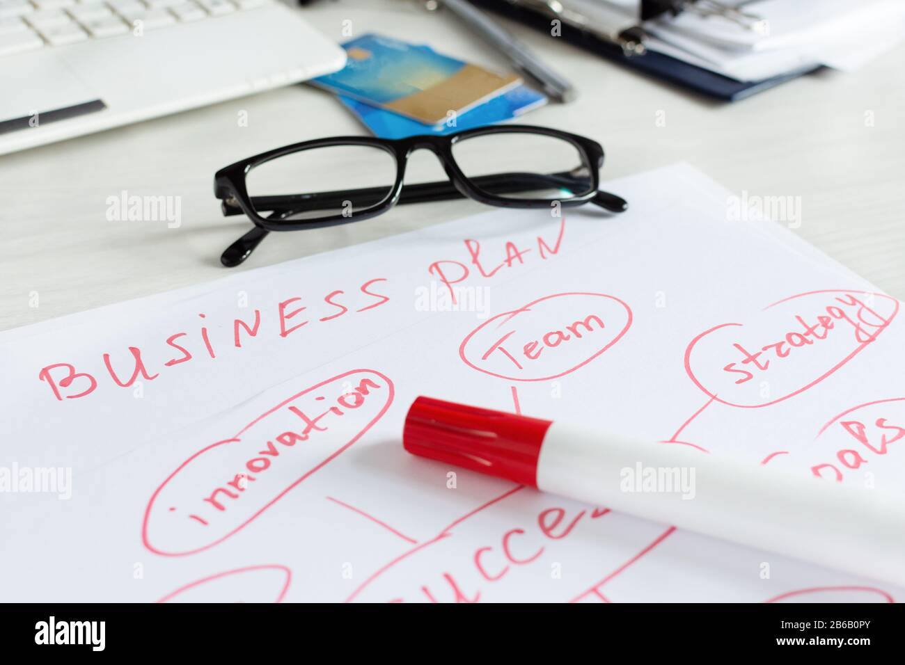 Business plan idea sketch with strategy and chart. Business planning ...