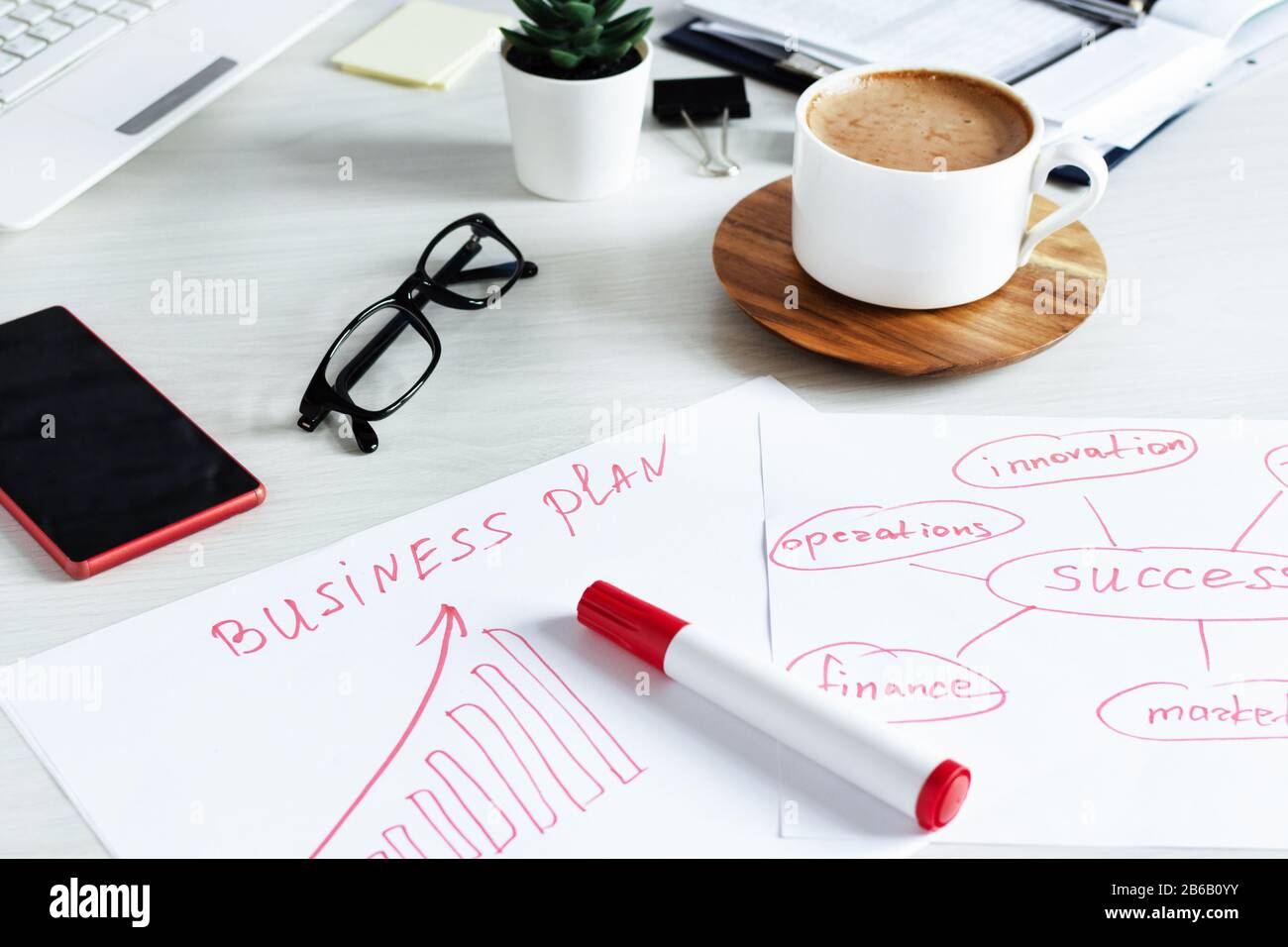 Business plan idea sketch with strategy and chart. Business planning ...