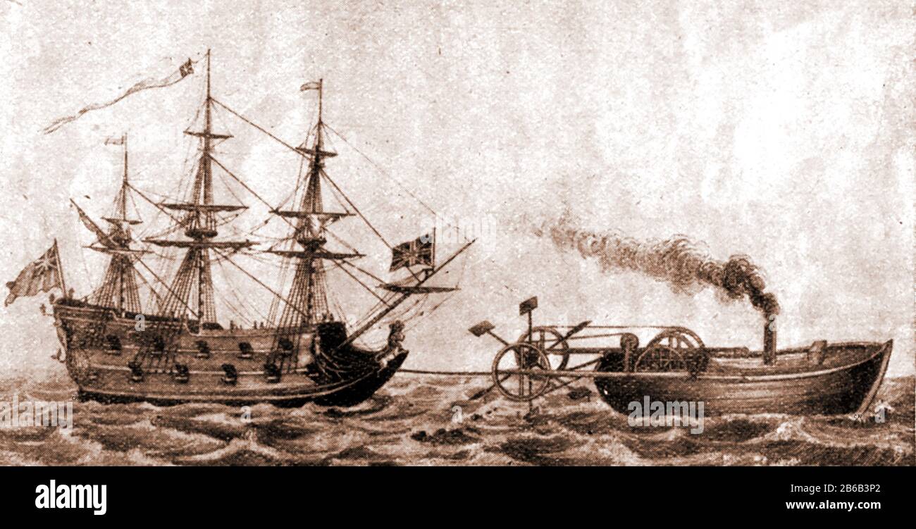 A paddle steamboat tug invented in 1736 by Jonathan Hulls or Hull ...