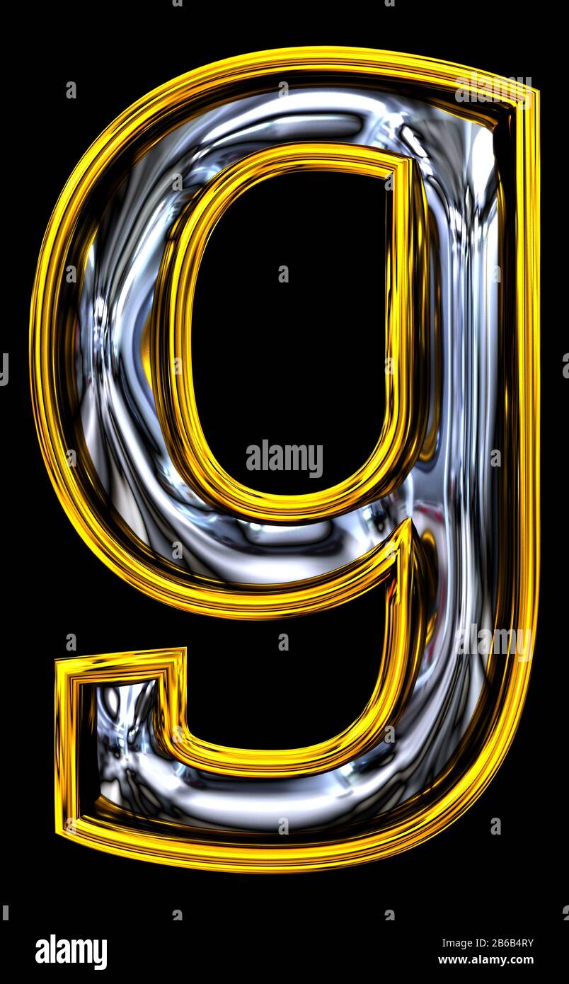 3D rendering. Lowercase Letter g. Embossed steel light. Crisp Door ...