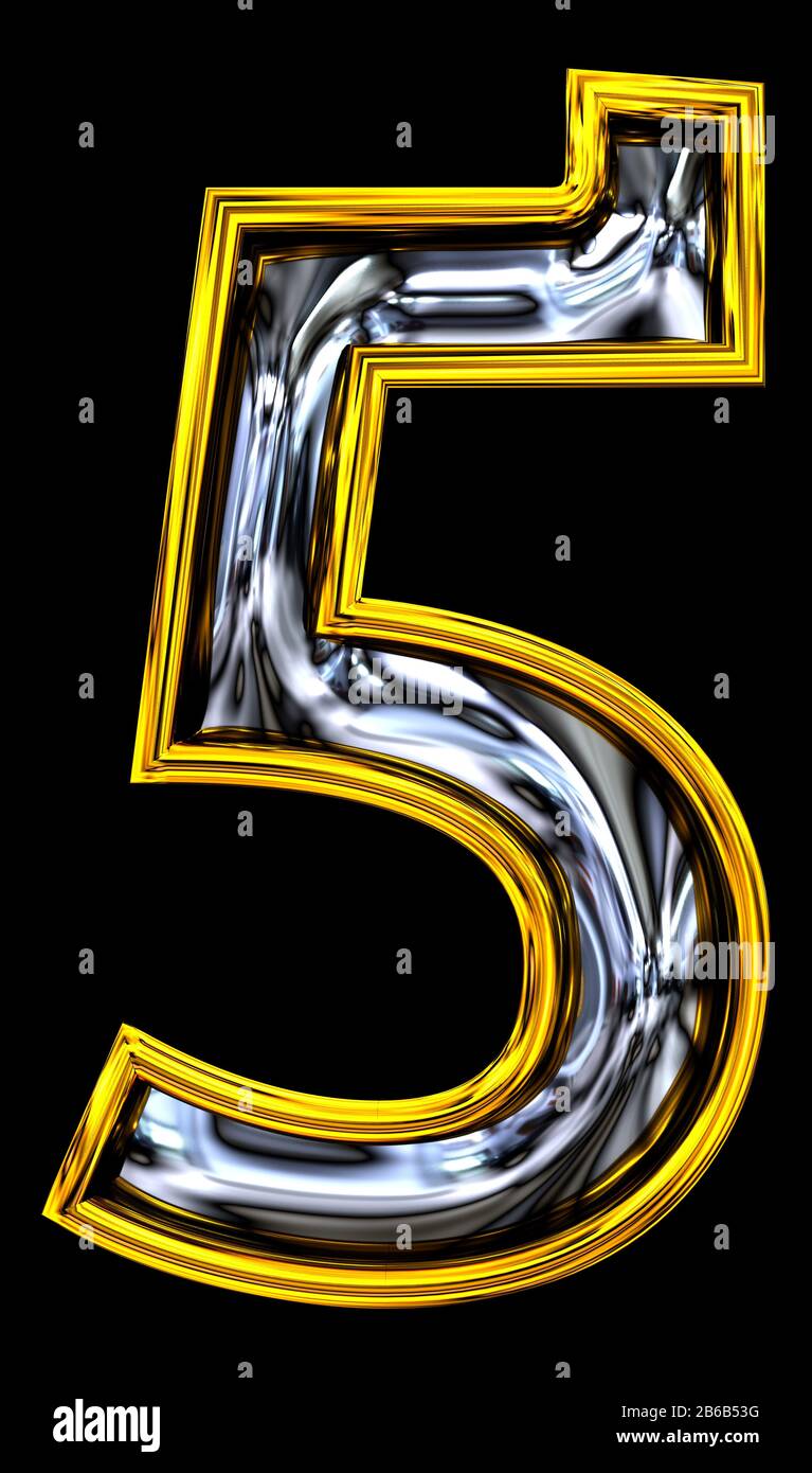 3D rendering, number five 5. Embossed steel light. Cool high resolution ...