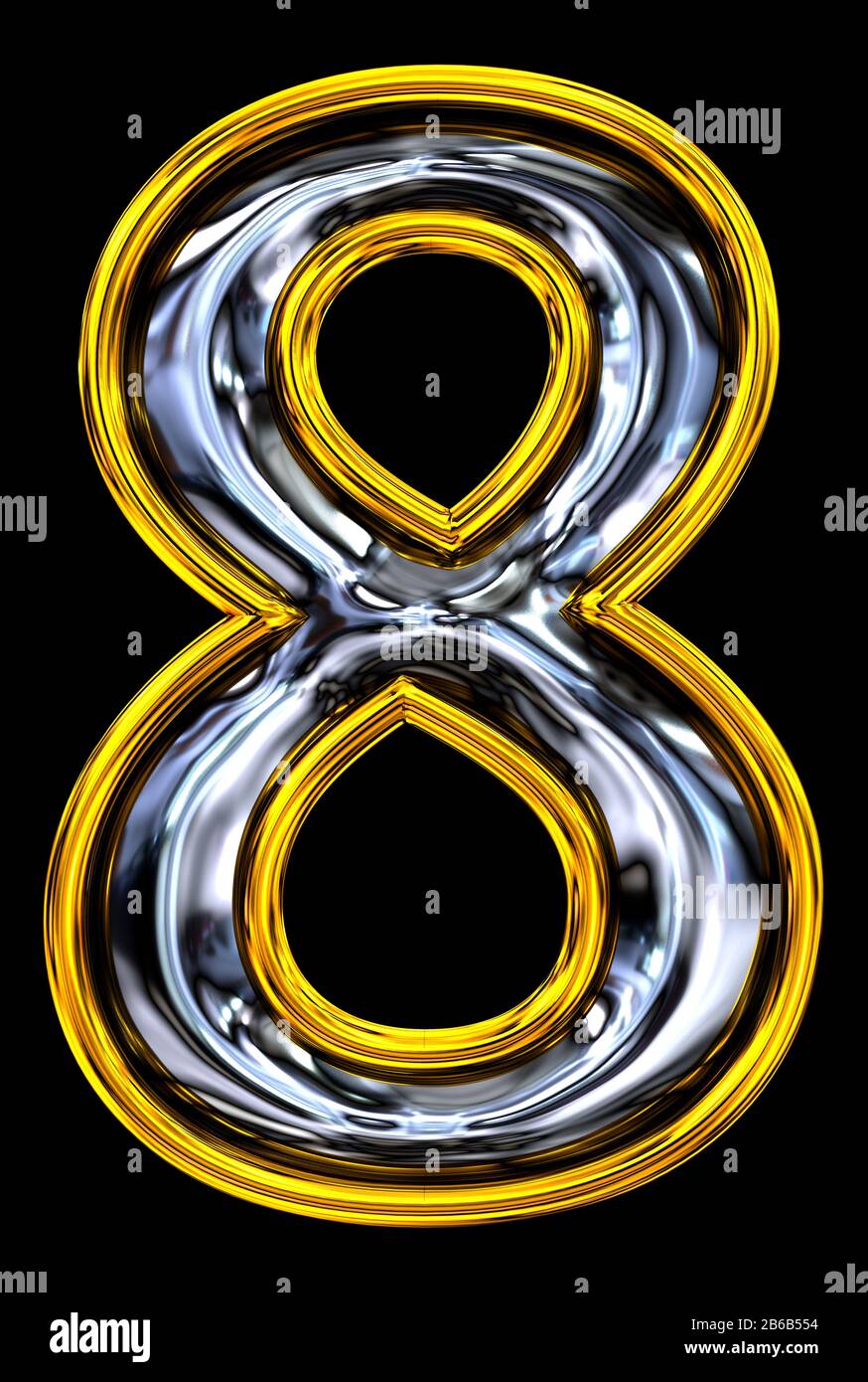 3D rendering, number eight 8. Embossed steel modern. Crisp high ...