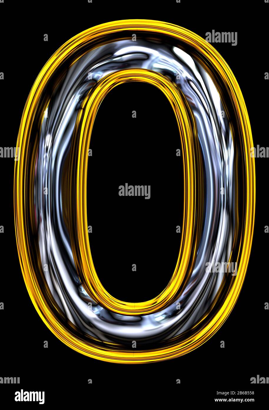 3D rendering, 0 zero number. Embossed steel inspire. Crisp high ...