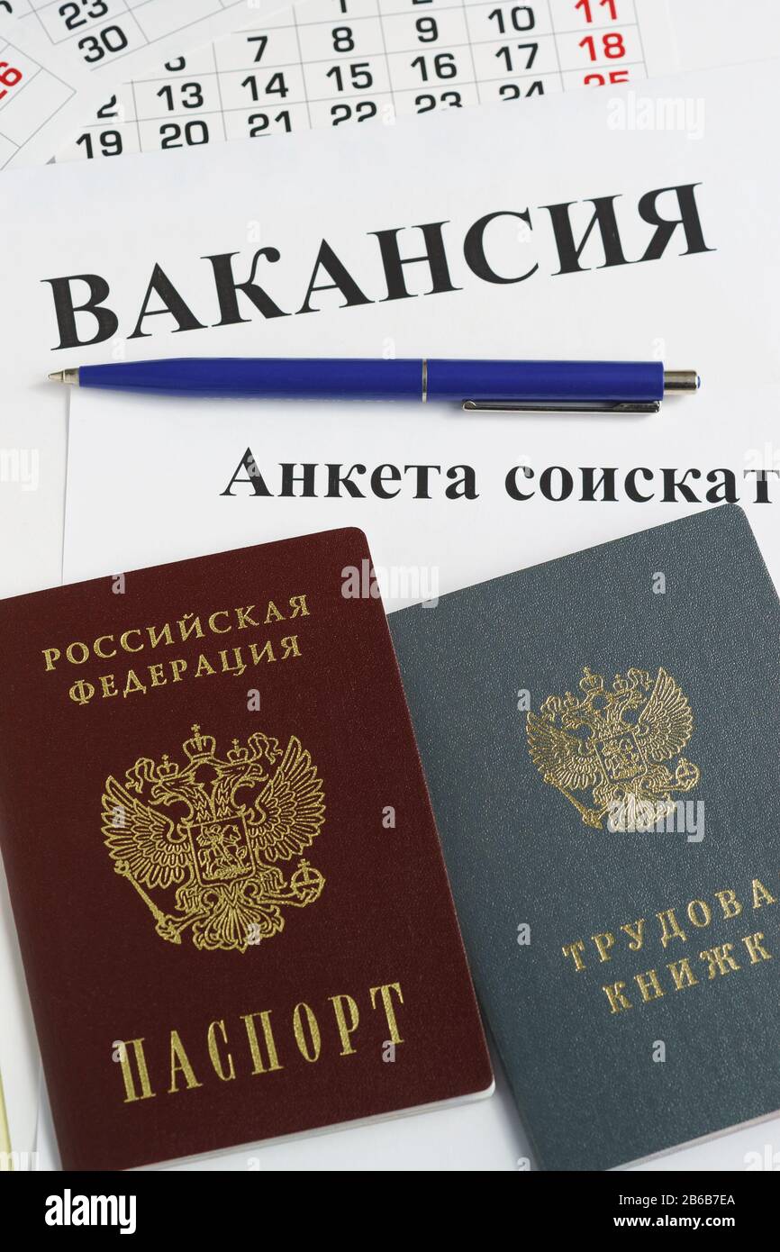 Russian documents for employment: employment record book and passport ...