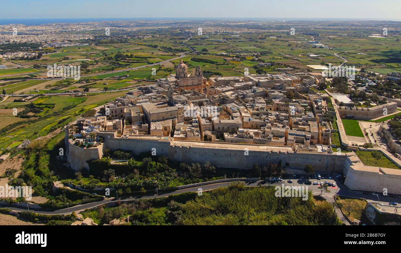Aerial view over the historic city of Mdina in Malta Stock Photo - Alamy