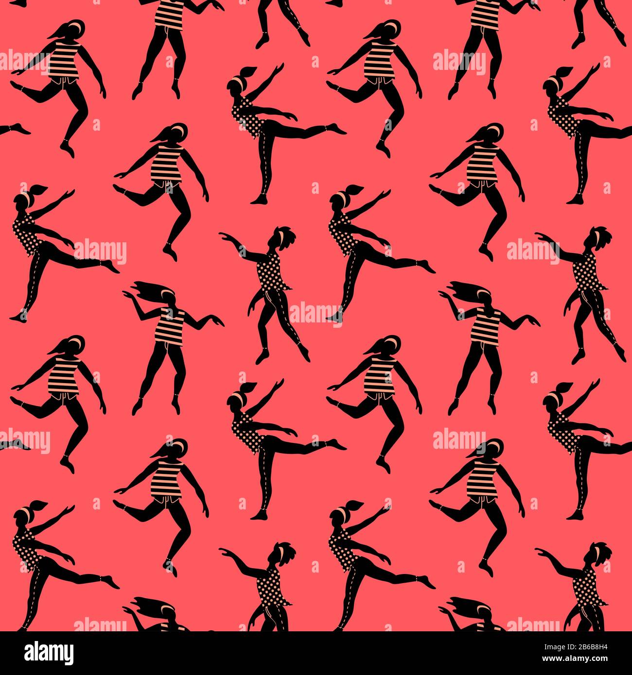 Seamless pattern with dancing women silhouettes on pink background ...
