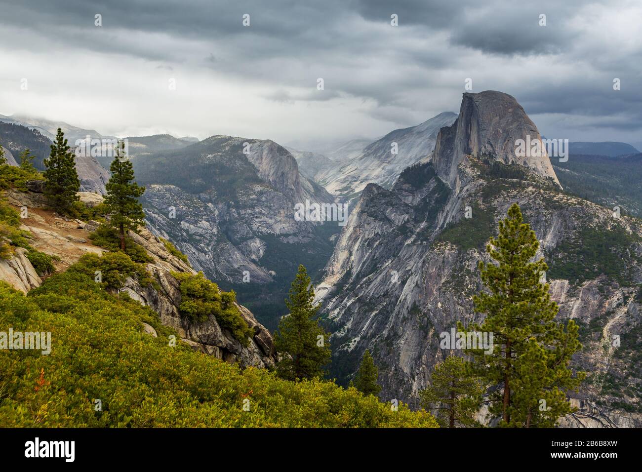 View of the Half Dome and Yosemite Valley from Washburn Point. Sierra ...