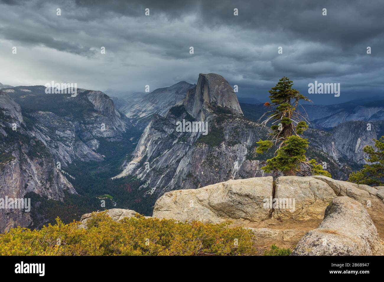 View of the Half Dome and Yosemite Valley from Washburn Point. Sierra ...
