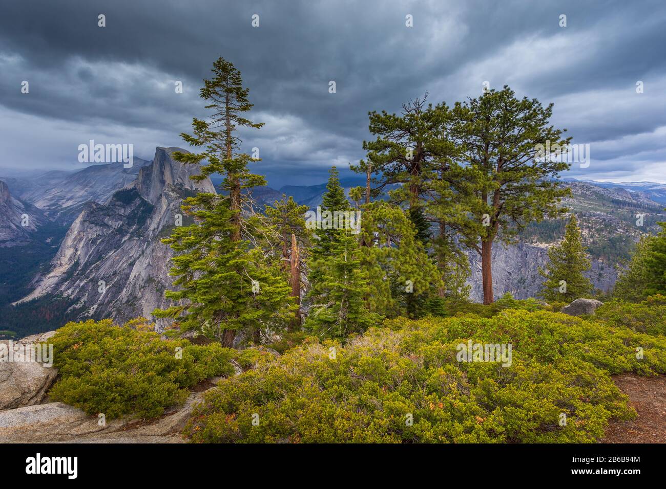 View of the Half Dome and Yosemite Valley from Washburn Point. Sierra ...