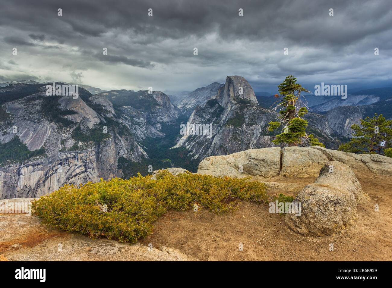 View of the Half Dome and Yosemite Valley from Washburn Point. Sierra ...
