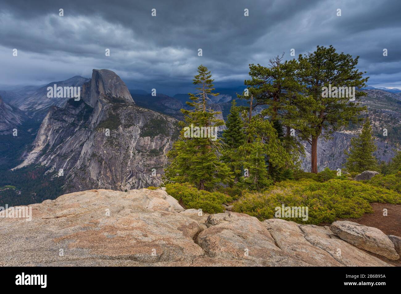 View of the Half Dome and Yosemite Valley from Washburn Point. Sierra ...