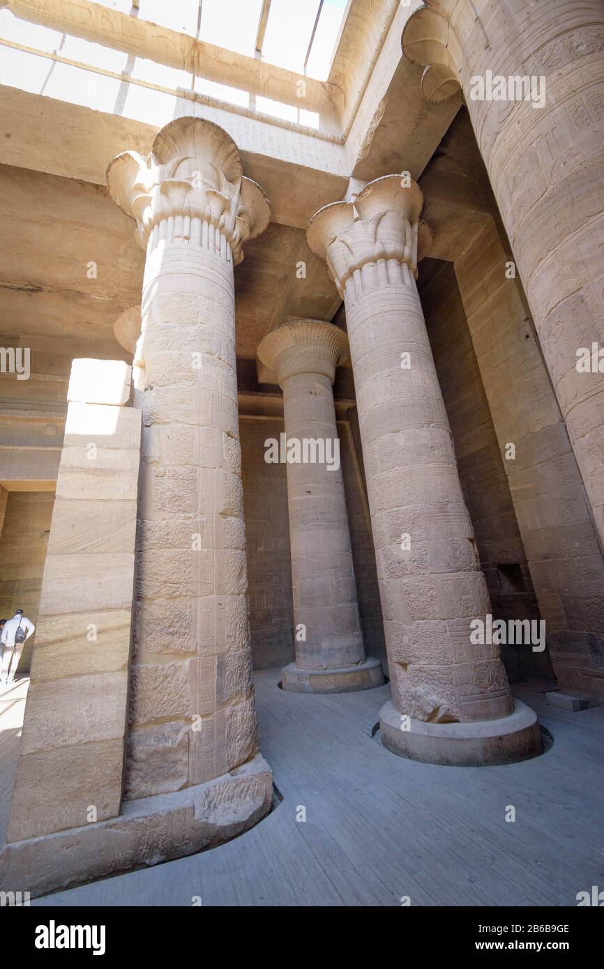 3 columns inside A temple Stock Photo - Alamy