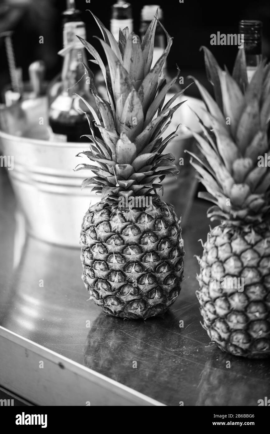 Tropical pineapples background Black and White Stock Photos & Images ...