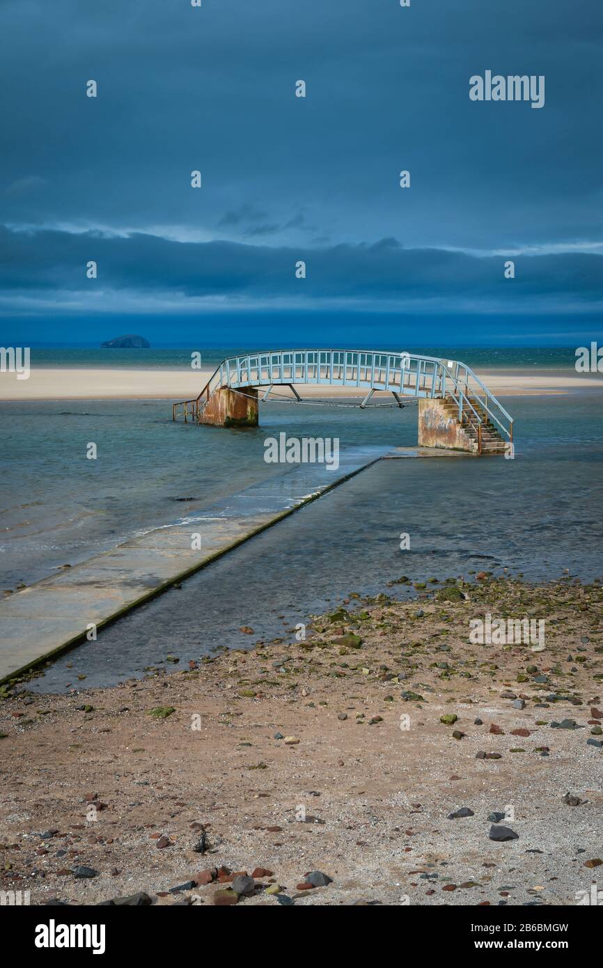 Public footbridge at Belhaven beach, near Dunbar, Scotland. Walkway to ...