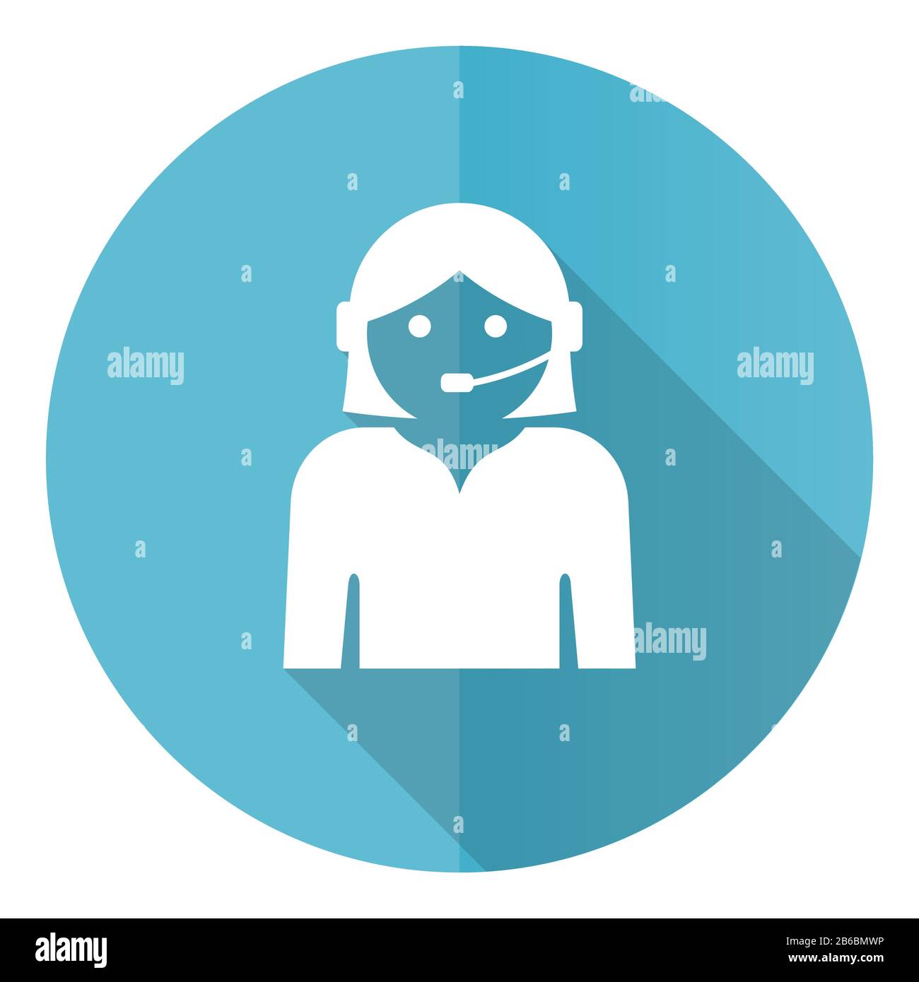 Call center blue round flat design vector icon isolated on white ...