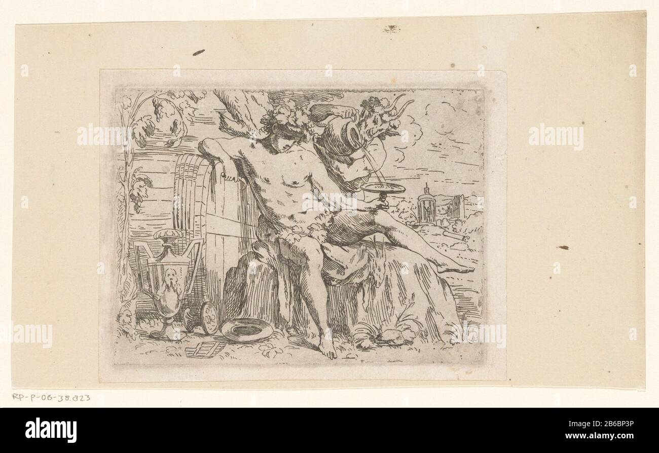 Bacchus operated by a satyr Bacchus leaning against a wine barrel ...