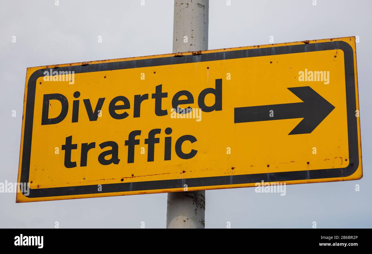 Diverted traffic sign hi-res stock photography and images - Alamy