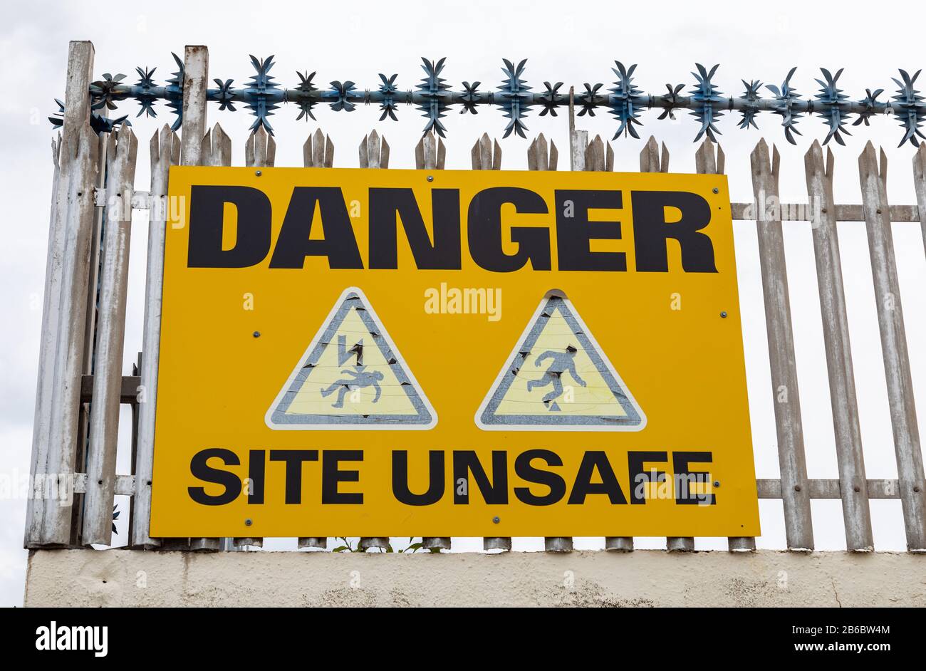 Danger site unsafe signs in Birkenhead Wirral August 2019 Stock Photo ...