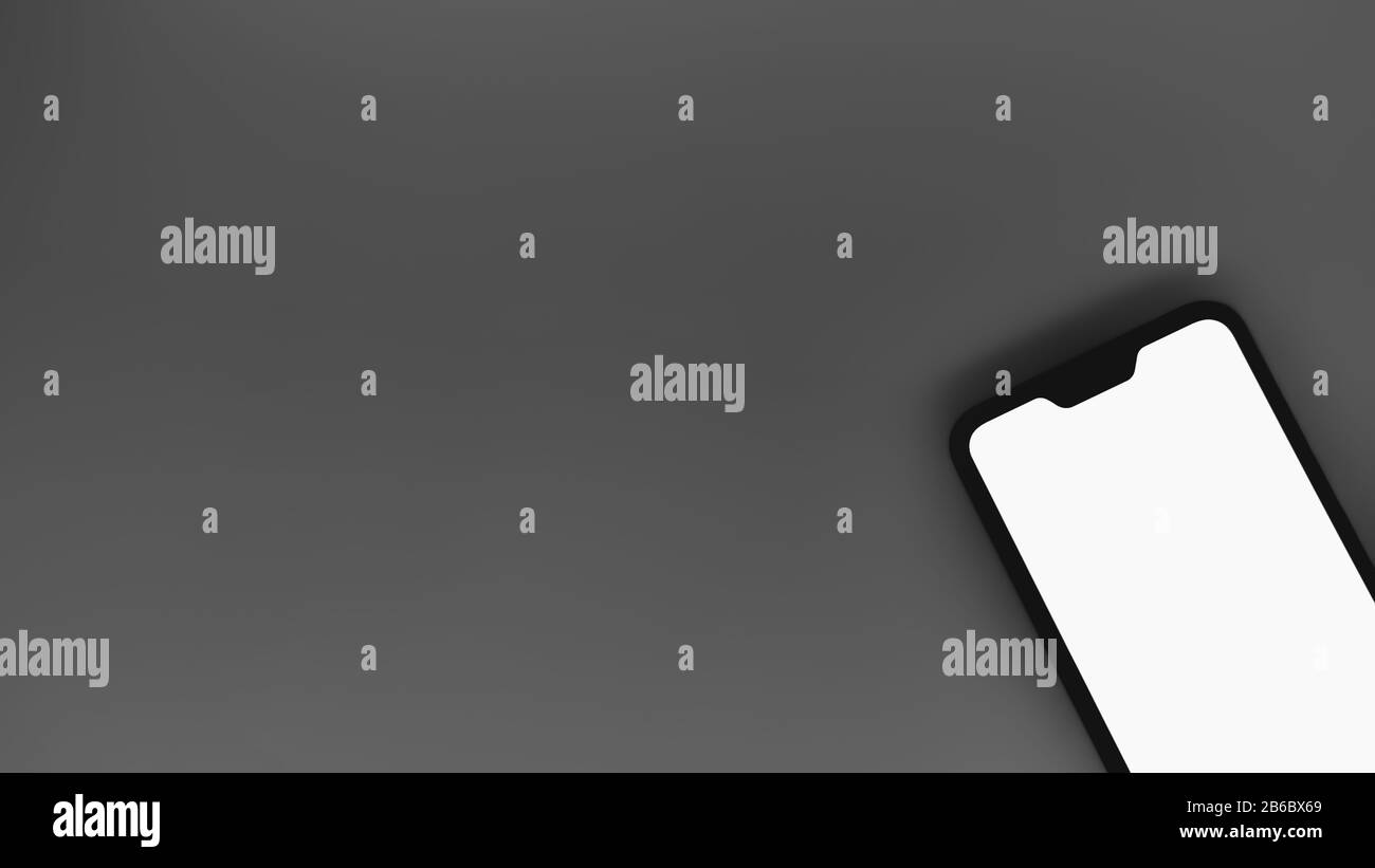 Modern generic smartphone in dark gray backdrop. Cellphone with white ...