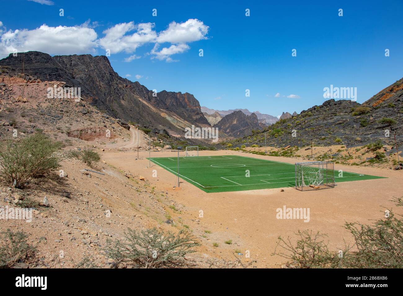 Football and Soccer field inside Mountain and valley along Wadi Sahtan ...