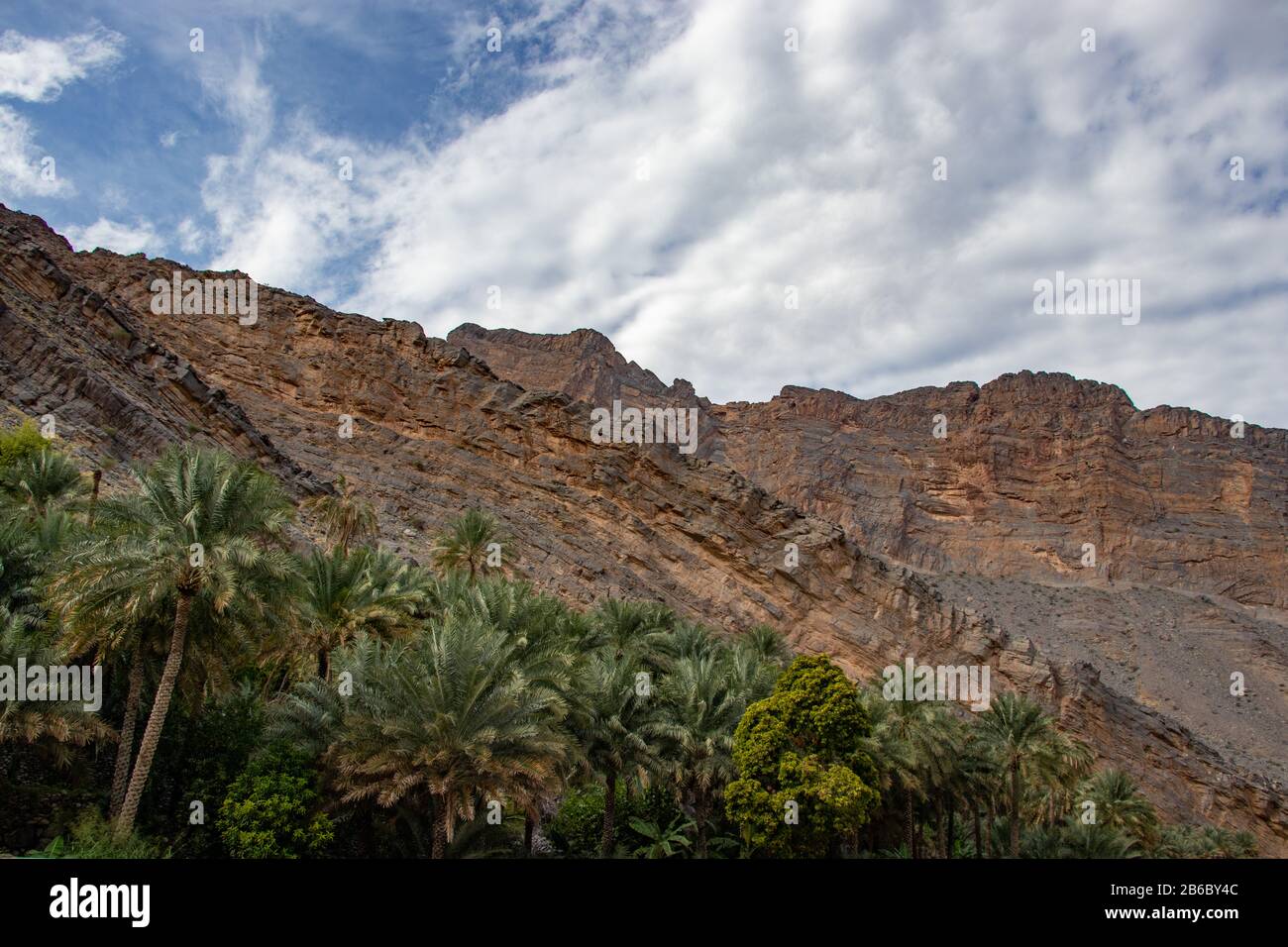 Mountain and valley view along Wadi Sahtan road and snake canyon in Al ...