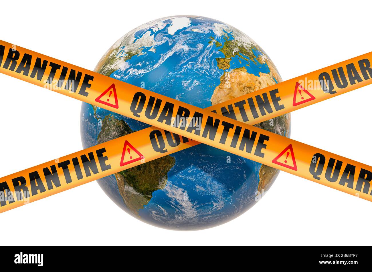 Global quarantine concept. Earth Globe with caution barrier tapes, 3D ...