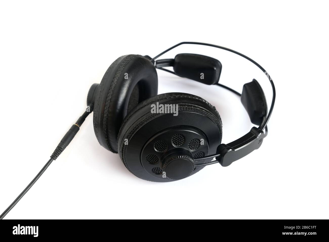 Black professional dynamic semi open stereophonic headphones studio ...