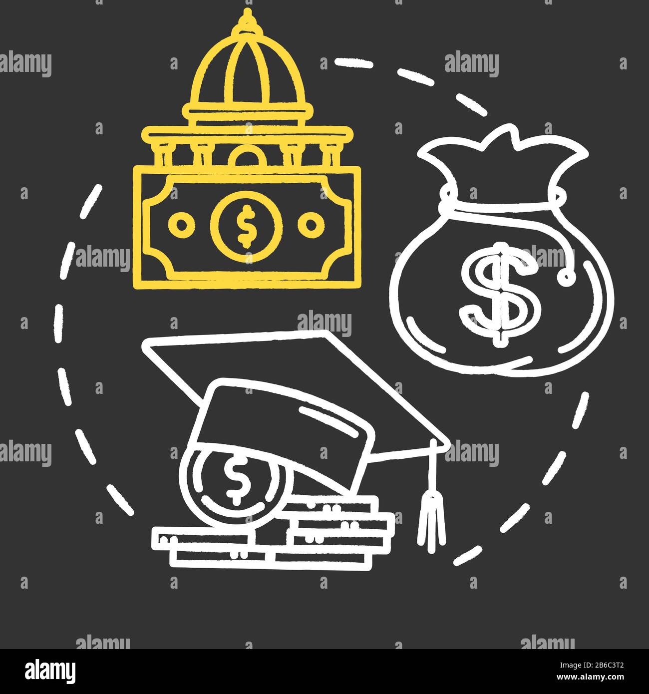 Financial aid chalk RGB color concept icon. Student support with money ...
