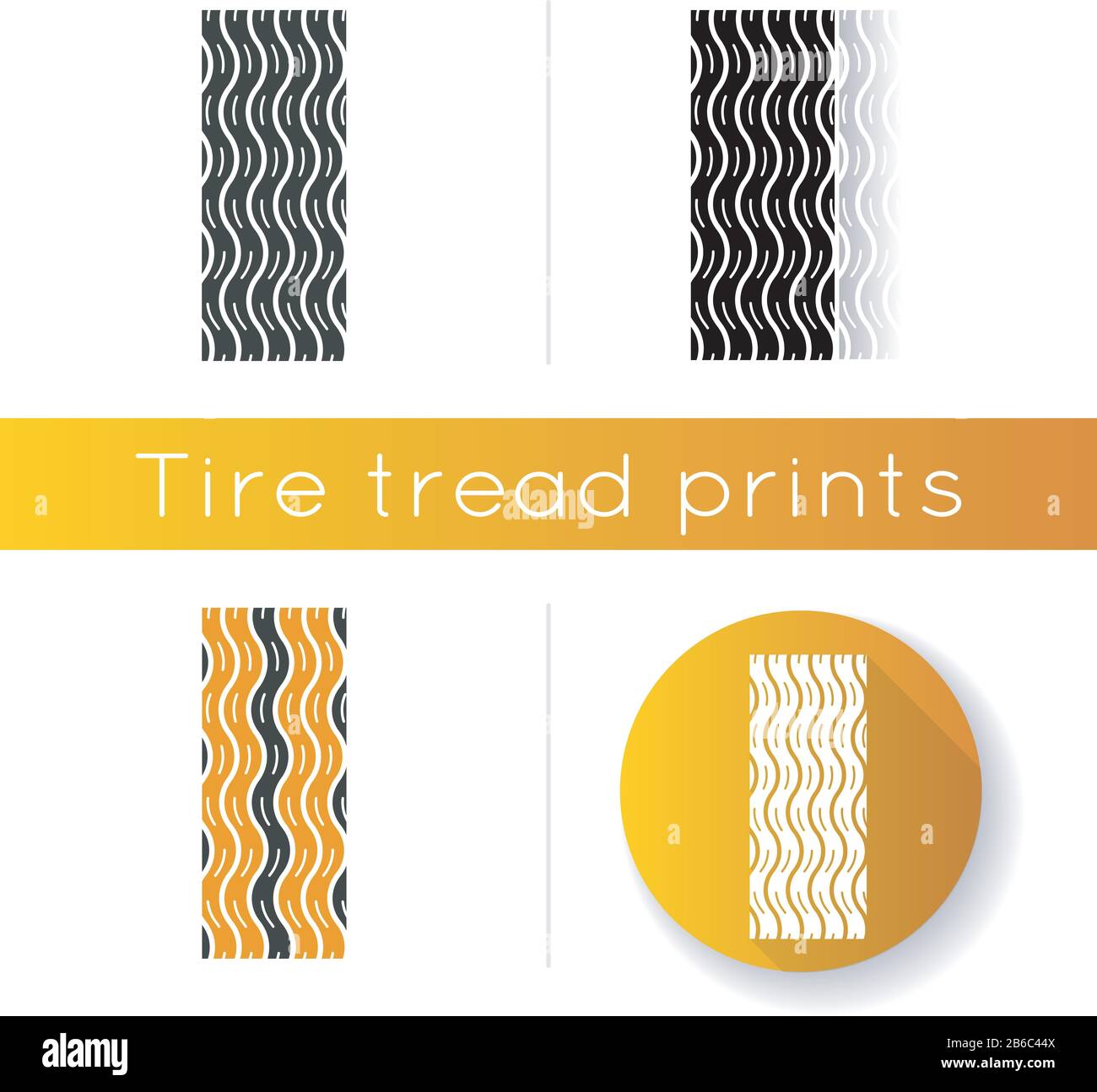 Tire tread icon. Detailed automobile, motorcycle wave-shaped tyre marks ...