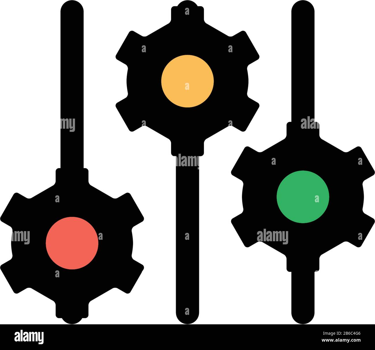 Three black gear wheels sliders on white background. Settings icon ...