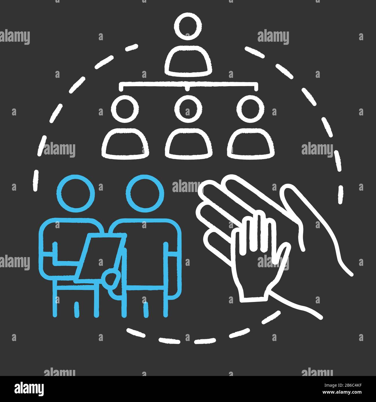 Support of mentor chalk RGB color concept icon. Teacher assistance ...