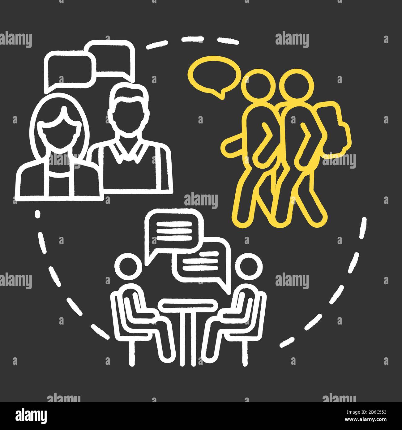 Communication skills chalk RGB color concept icon. Student group ...