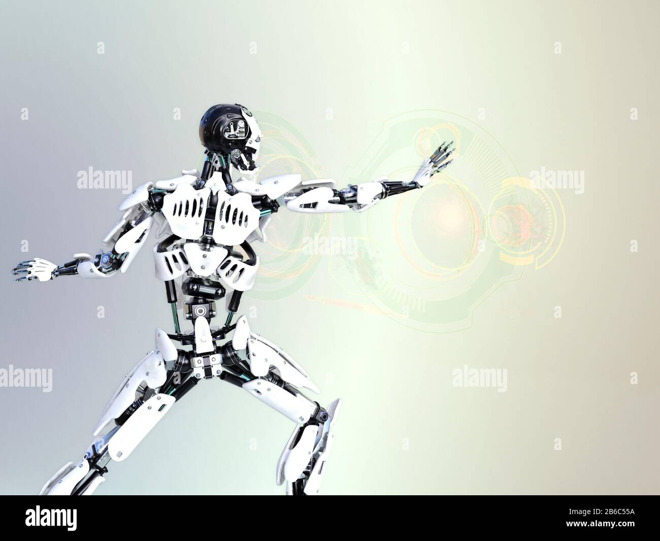 Robot that works with virtual display. Concept of reality reality or artificial intelligence ...