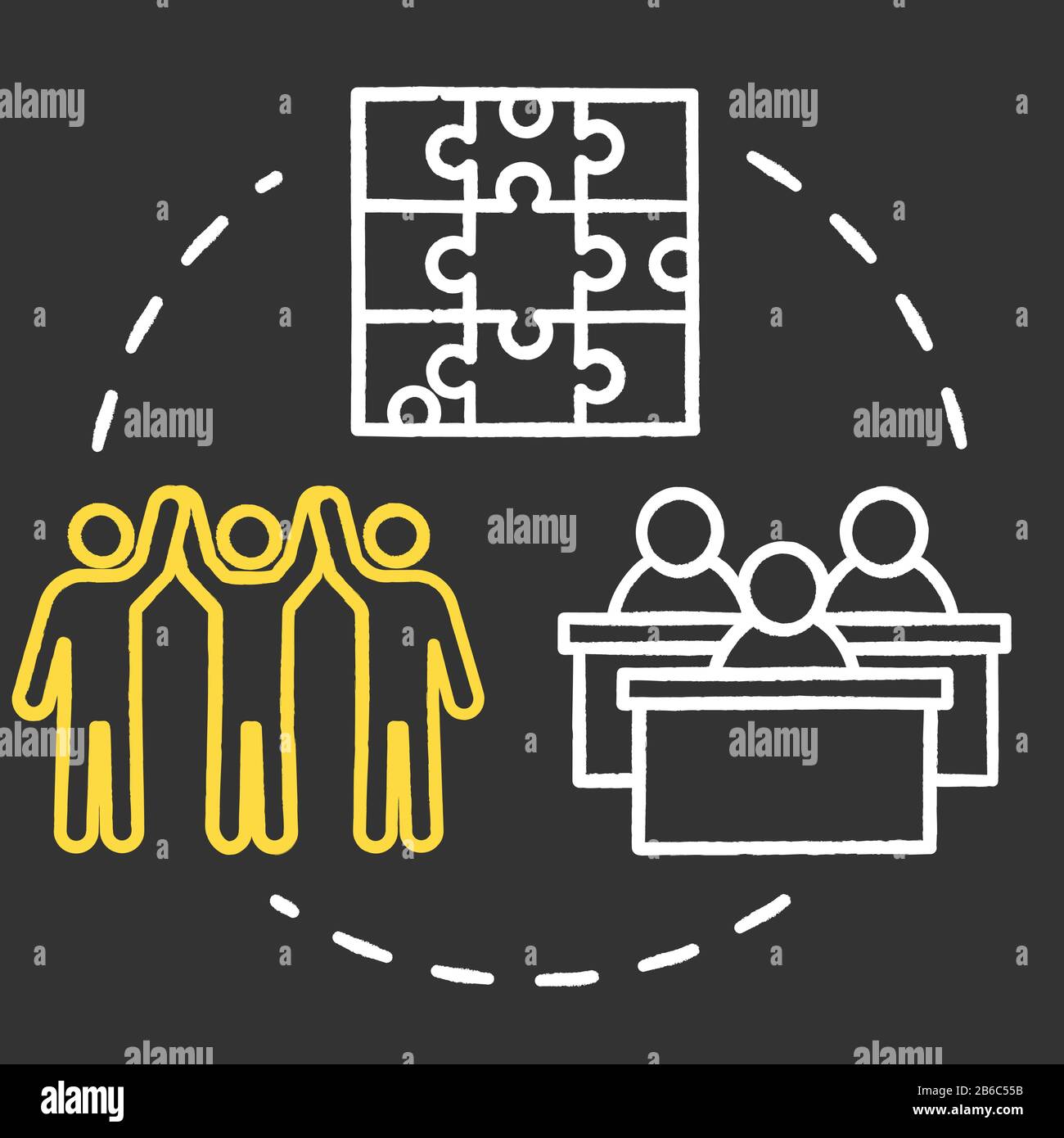 Full inclusion chalk RGB color concept icon. Student group dynamics ...