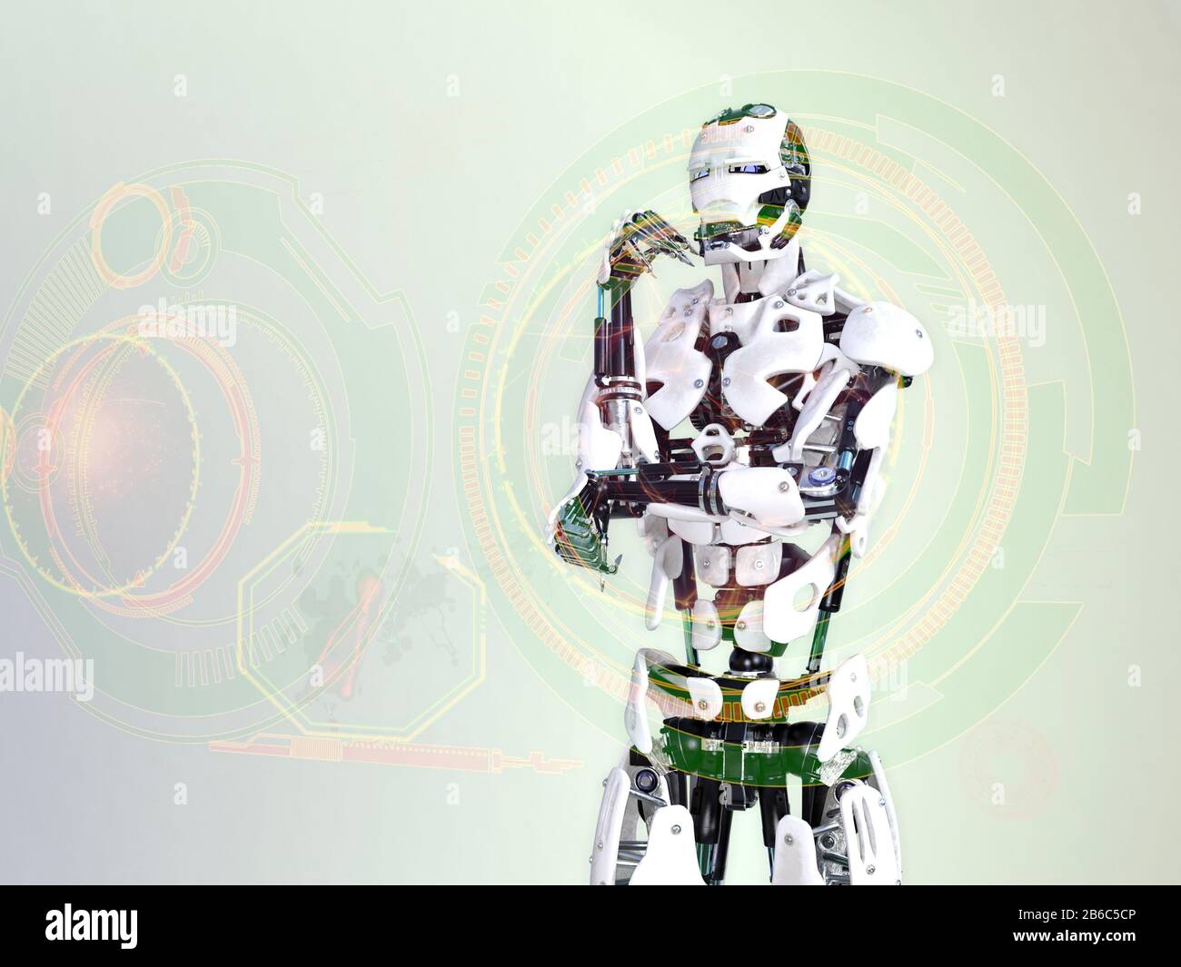 Robot that works with virtual display. Concept of reality reality or artificial intelligence ...