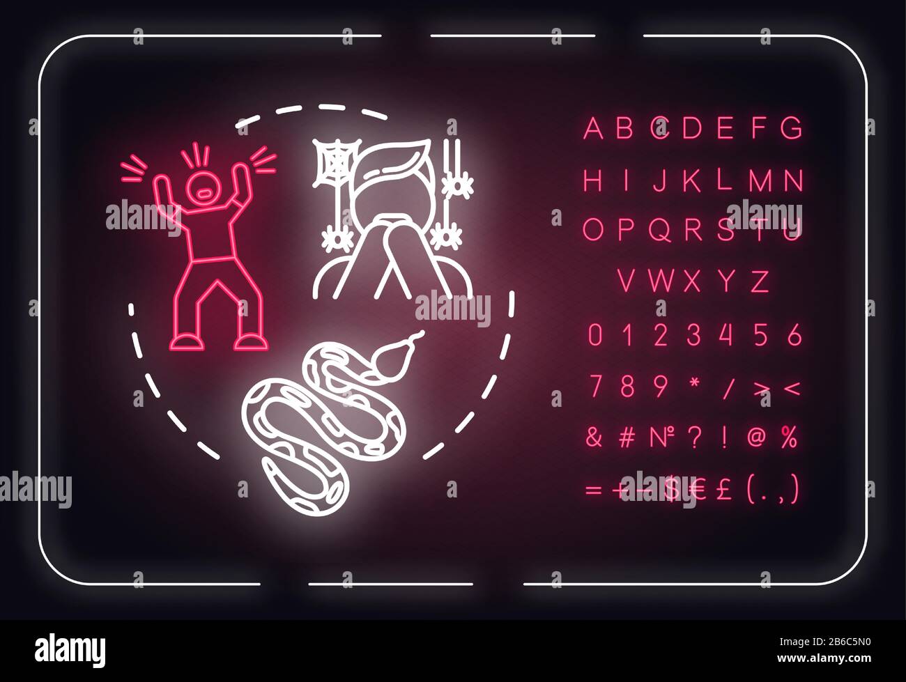 Phobias neon light concept icon. Arachnophobia, herpetophobia idea thin ...