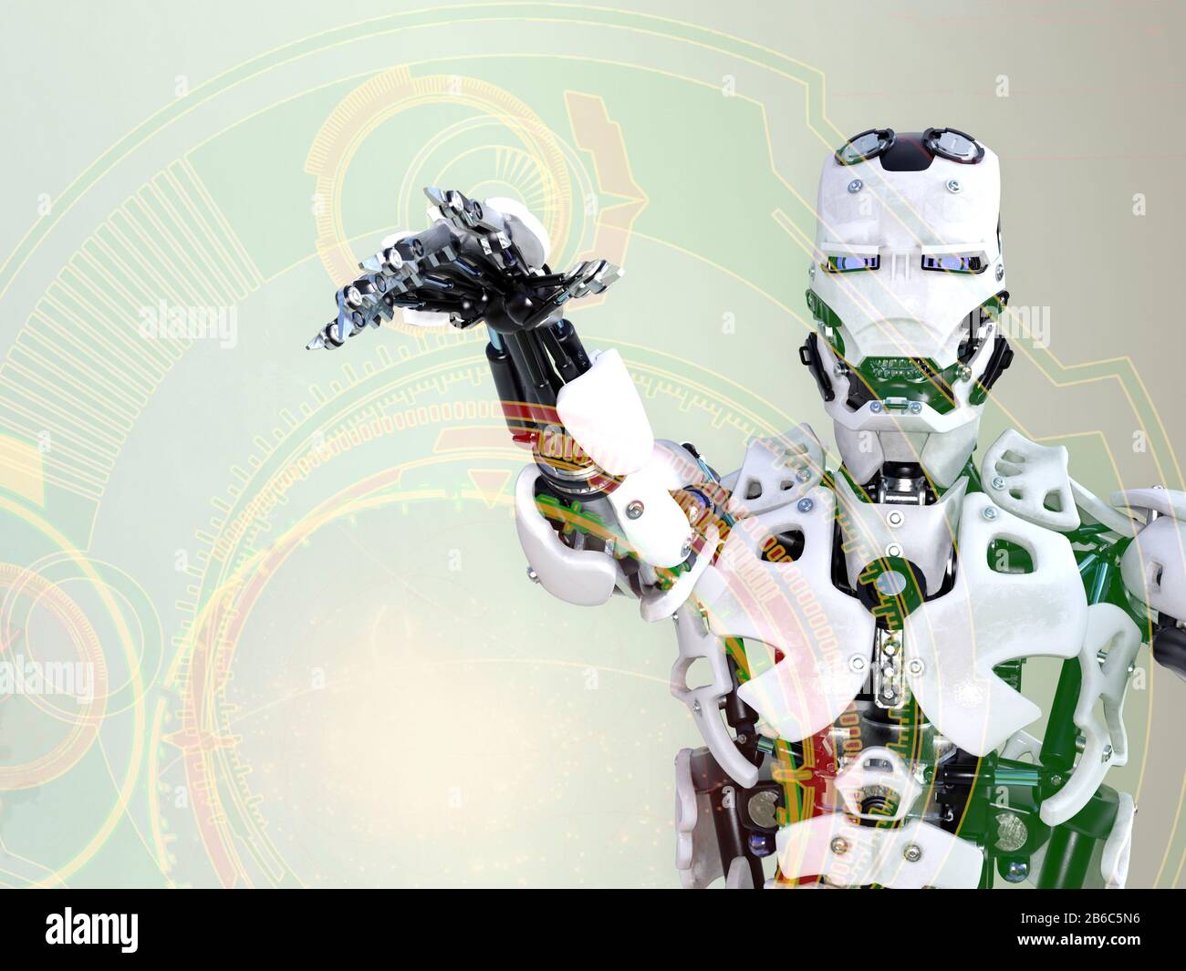 Robot that works with virtual display. Concept of reality reality or artificial intelligence ...