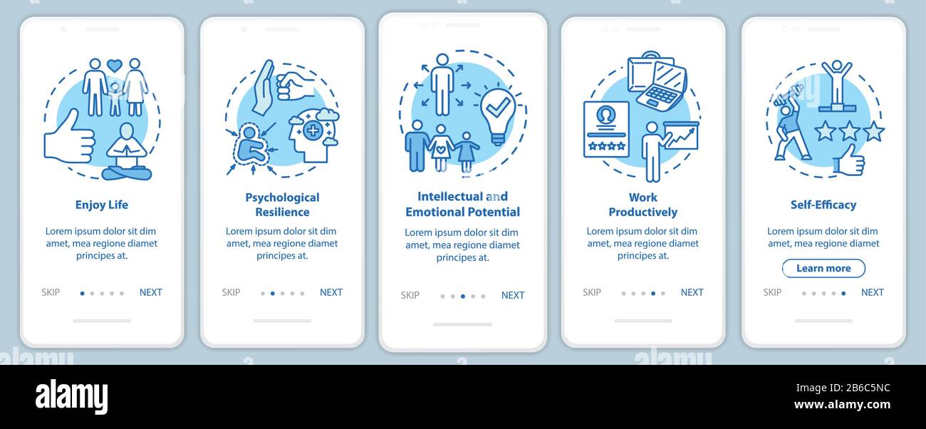 Mental Health Onboarding Mobile App Page Screen With Concepts Work Productively Psychological