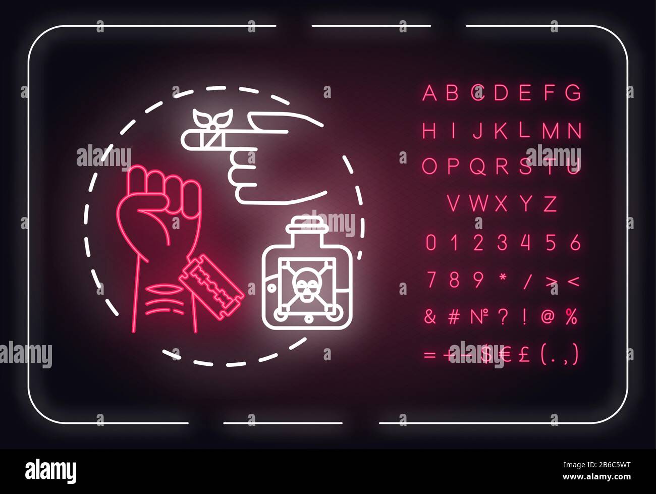 Self harm neon light concept icon. Masochism. Personality disorder idea ...