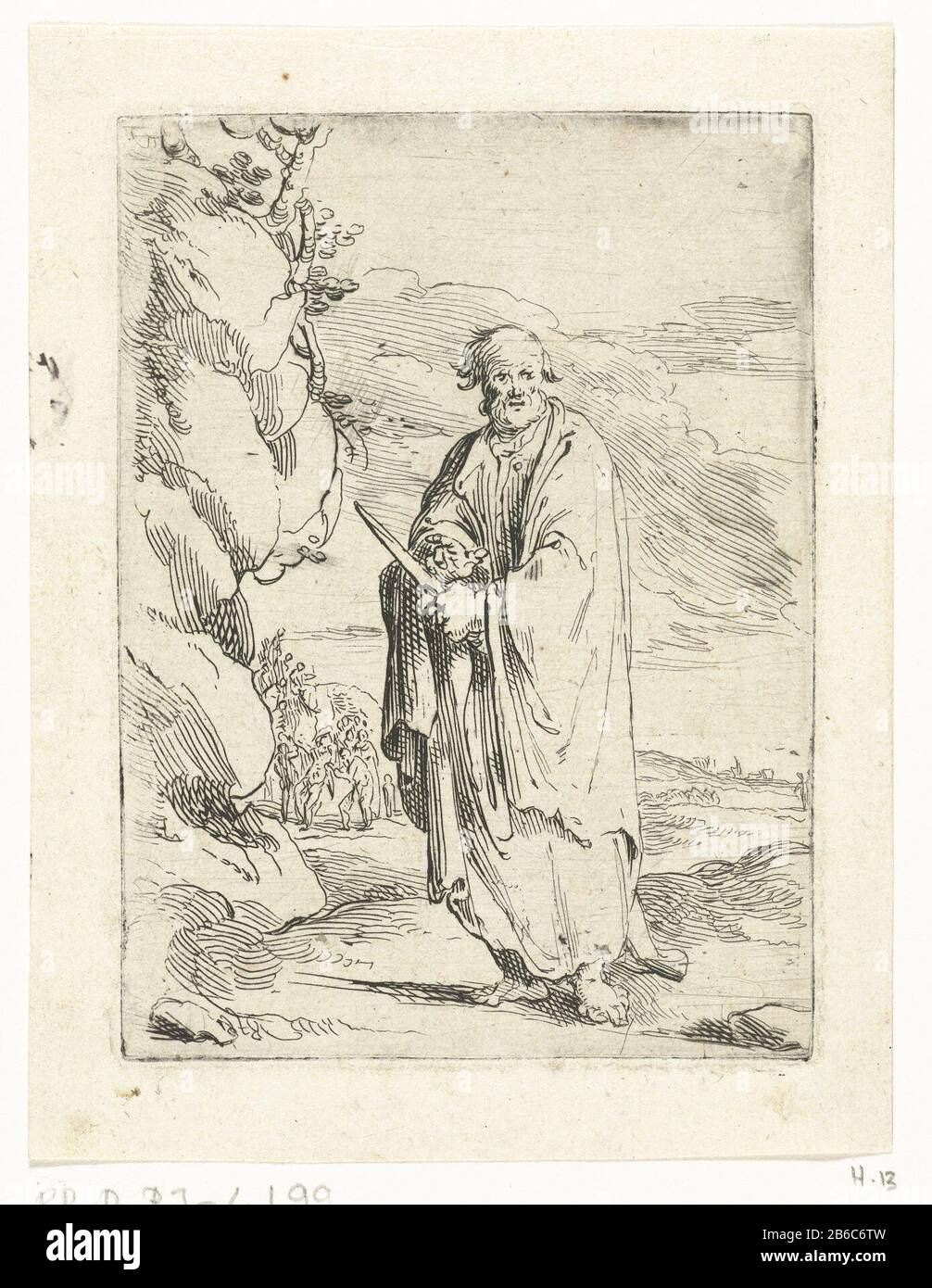 The St Bartholomew, with a knife in his hand while standing next to a ...