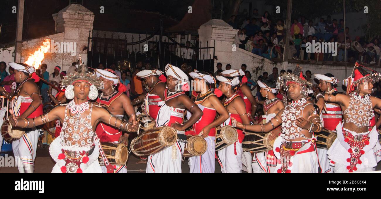 Kandy, Sri Lanka, Aug 2015: Drummer wearing traditional Sri Lankan ...