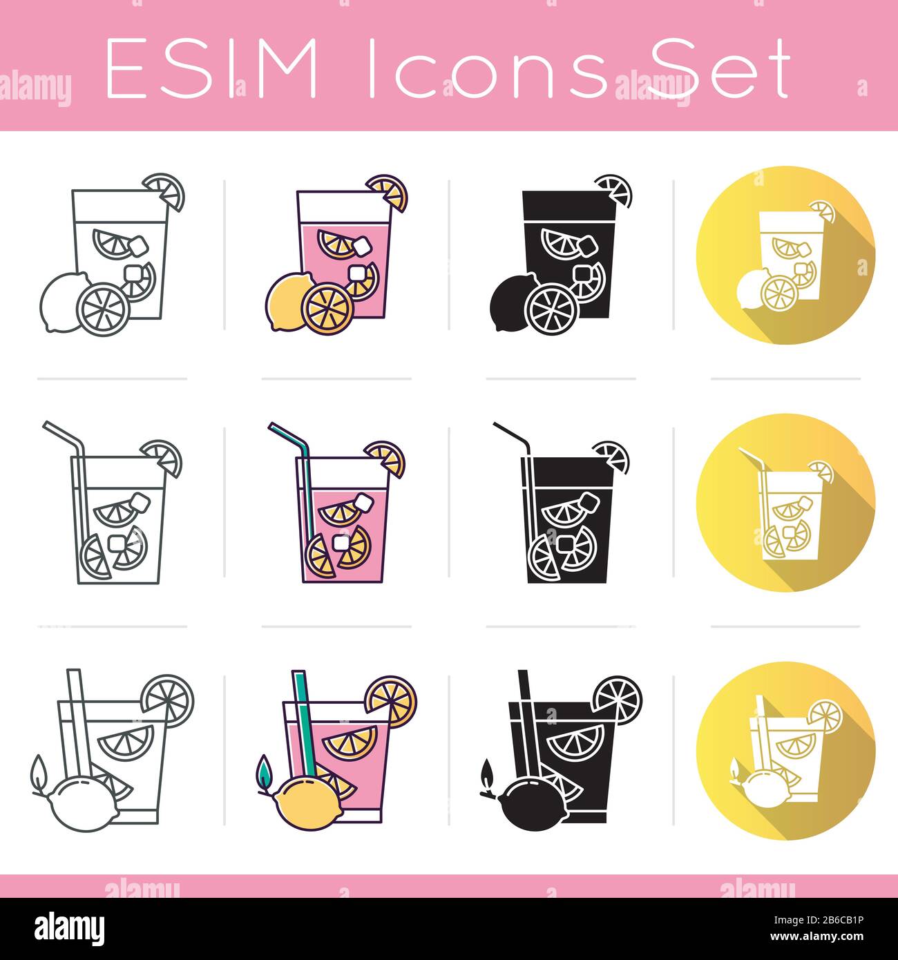 Caipirinha icons set. Linear, black and RGB color styles. Brazilian traditional drink. National ...