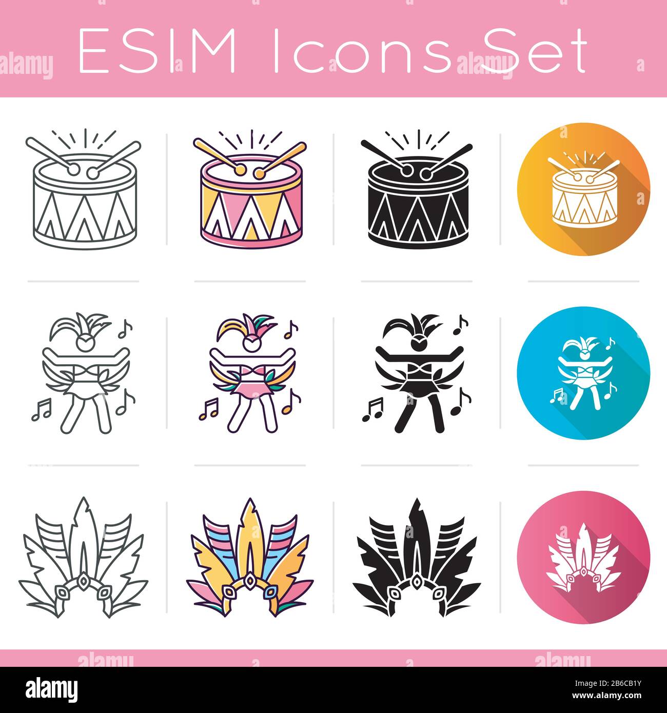Brazilian music icons set. Linear, black and RGB color styles. Samba ...